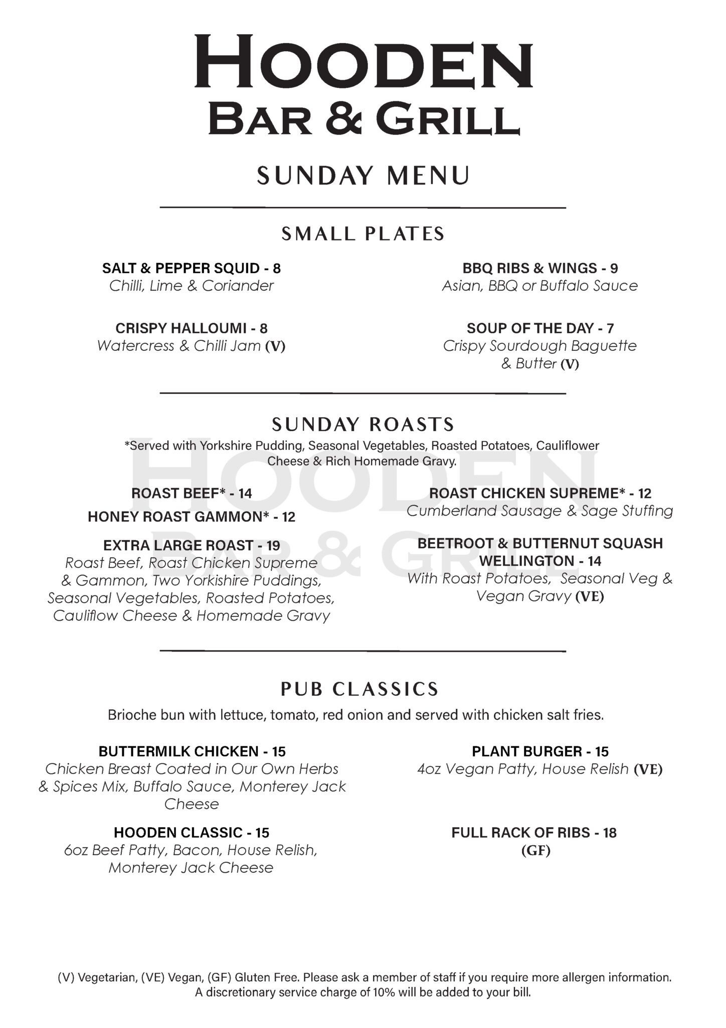 Menu - Hooden Bar & Grill