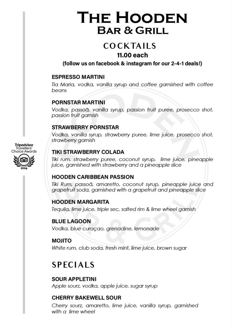 Menu - Hooden Bar & Grill